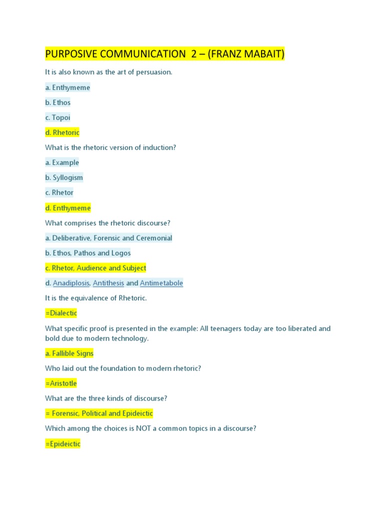 Purposive Communication 2 | PDF | Rhetoric | Logos