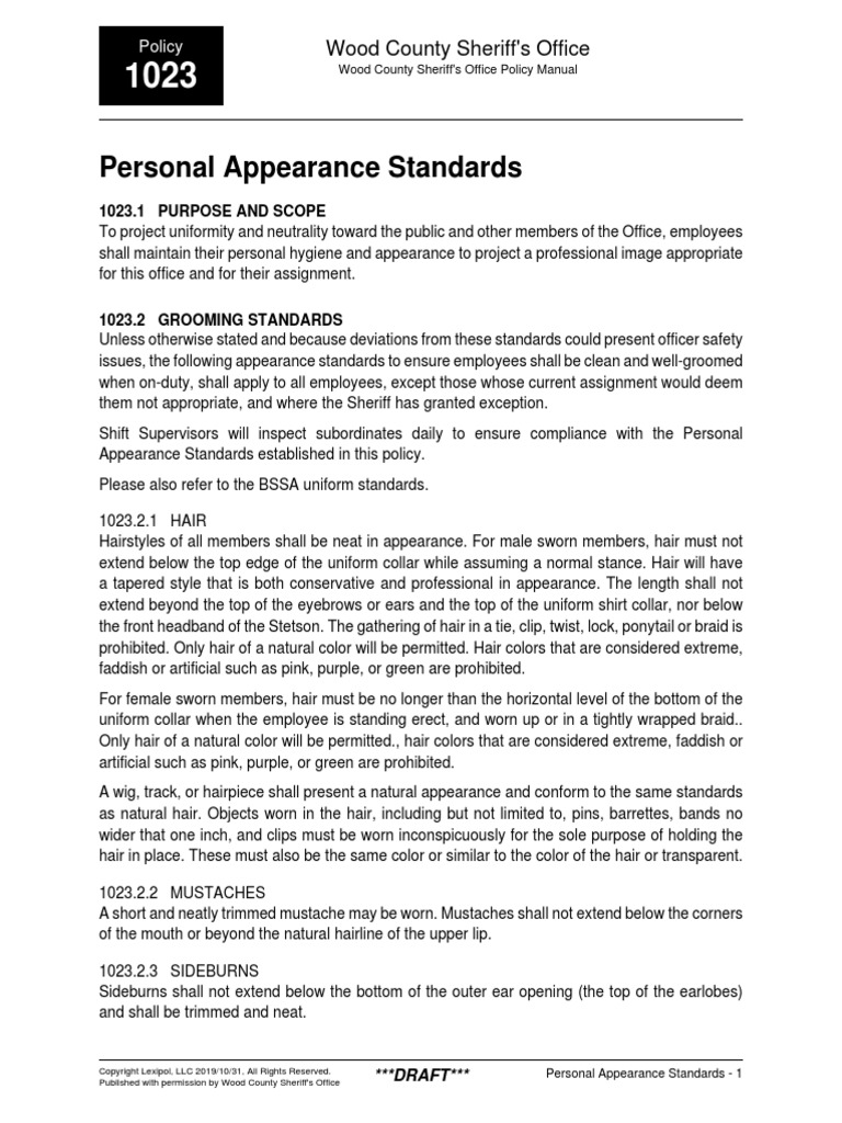 Personal Appearance Standards PDF | PDF | Nail (Anatomy) | Tattoo