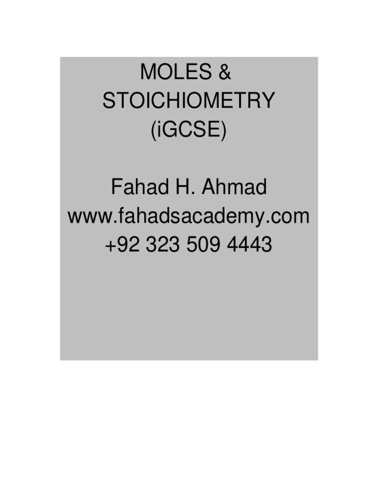 Moles and Stoichiometry Igcse Only Complete 2014 With Marking Scheme ... Moles and Stoichiometry Igcse Only Complete 2014 With Marking Scheme ...