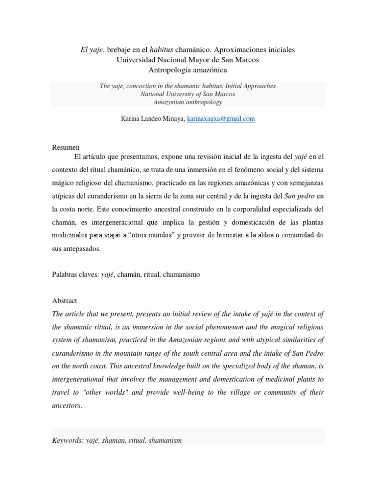 El yajé en el ritual chamánico | PDF | Chamanismo | Ayahuasca