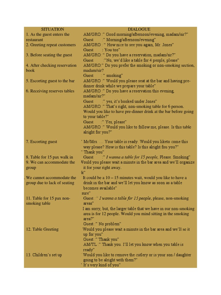 Table Service Procedure Sequence Script | PDF | Menu | Hors D'oeuvre