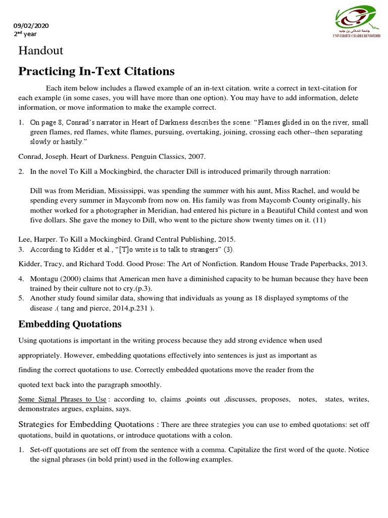 Practicing In-Text Citations | PDF | To Kill A Mockingbird