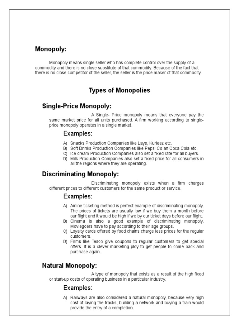 Types of Monopoly | PDF | Monopoly | Prices