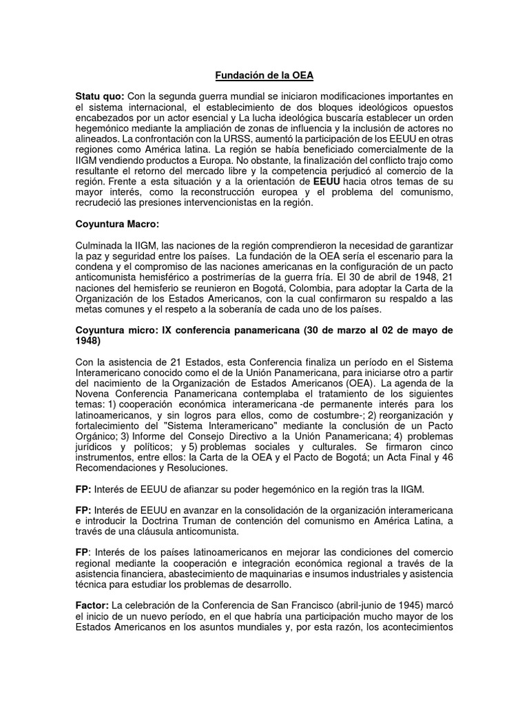 Fundación de La OEA - Historia II | PDF | Los Estados Unidos | La ...