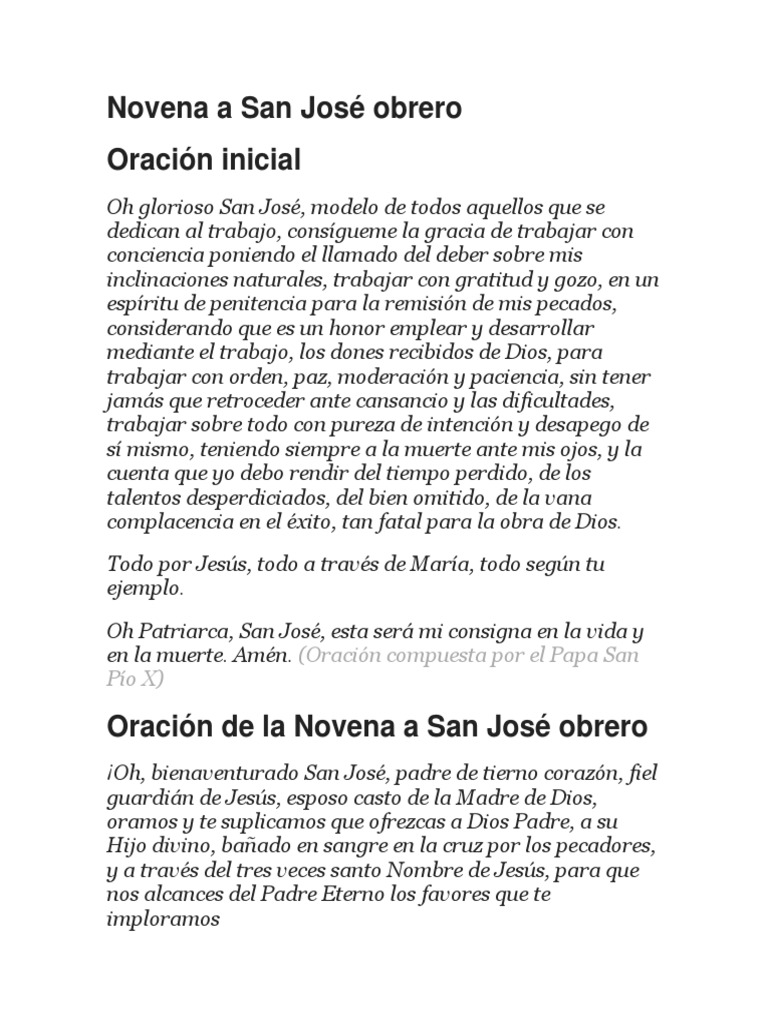 Novena A San Jose Obrero Oraciones A San José Opus Dei
