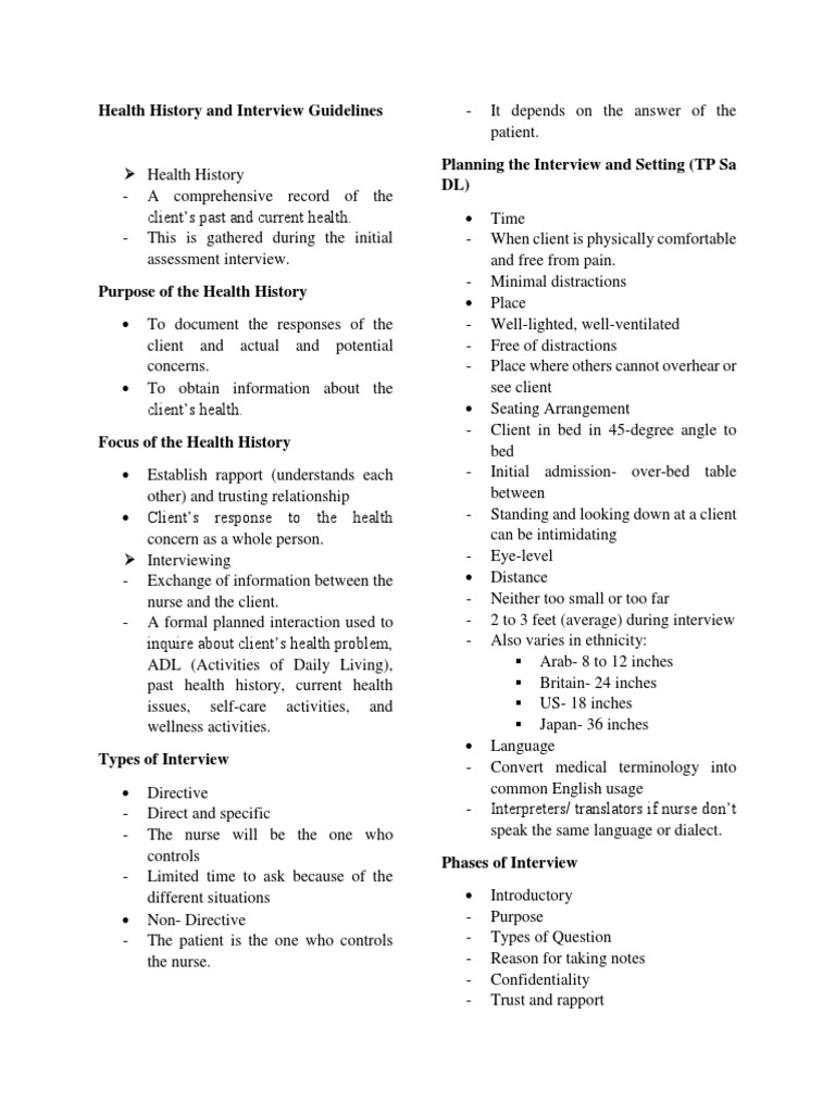 Health History Interview Guidelines | PDF | Nonverbal Communication ...