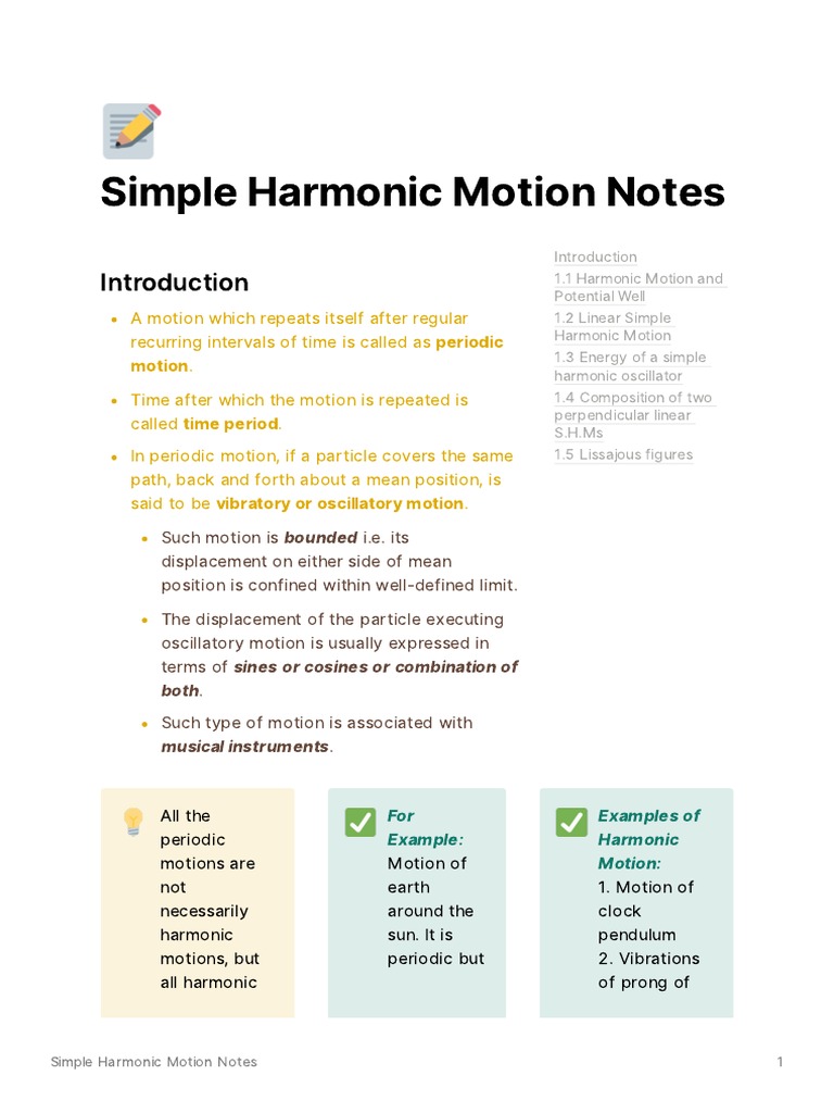 Simple Harmonic Motion Notes | PDF | Oscillation | Physical Phenomena