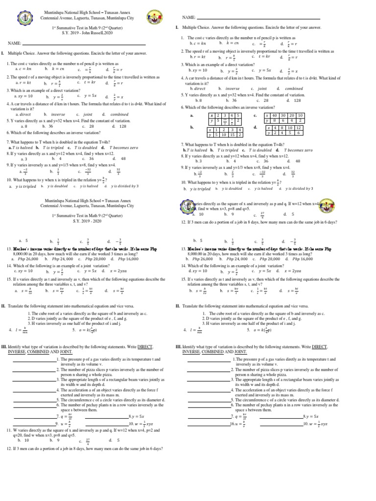 Summative MATH | PDF | Rectangle | Triangle