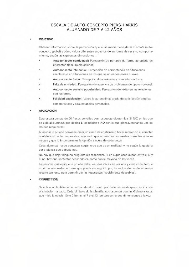 Escala de Autoconcepto Piers Harris | PDF