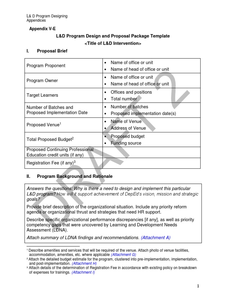 V E. L - D Program Design - Proposal Template | PDF | Question | Learning