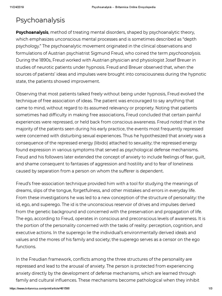 Psychoanalysis - Britannica Online Encyclopedia | PDF | Psychoanalysis ...