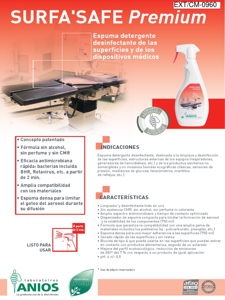Espuma Desinfectante SURFA'SAFE Premium | PDF | Microbiología | Química