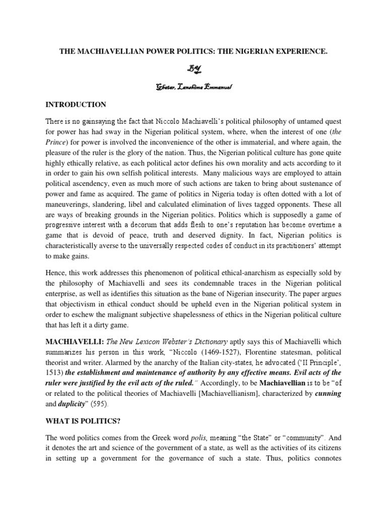 The Machiavellian Power Politics The Nig | PDF | Niccolò Machiavelli ...