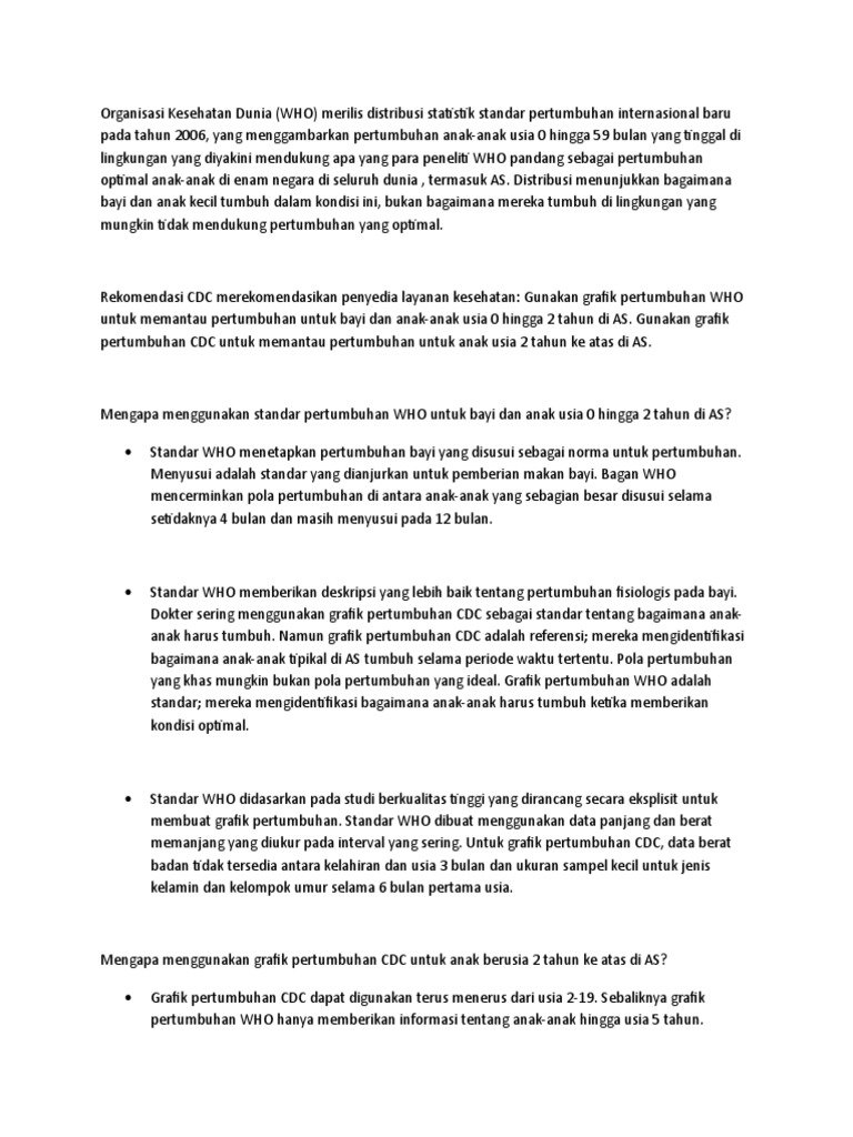 Who Vs CDC Growth and Development Charts | PDF