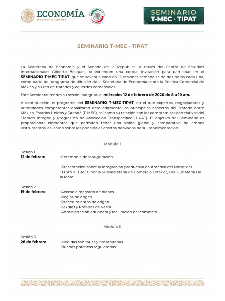 Seminario T-MEC y TIPAT: Inscripción Abierta | PDF | Tratado de Libre ...
