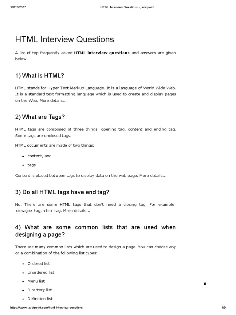 HTML Interview Questions - Javatpoint | PDF | Html Element | Html