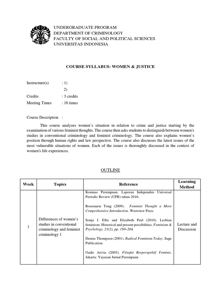 Course Syllabus Women Justice | PDF | Feminism | Gender Studies