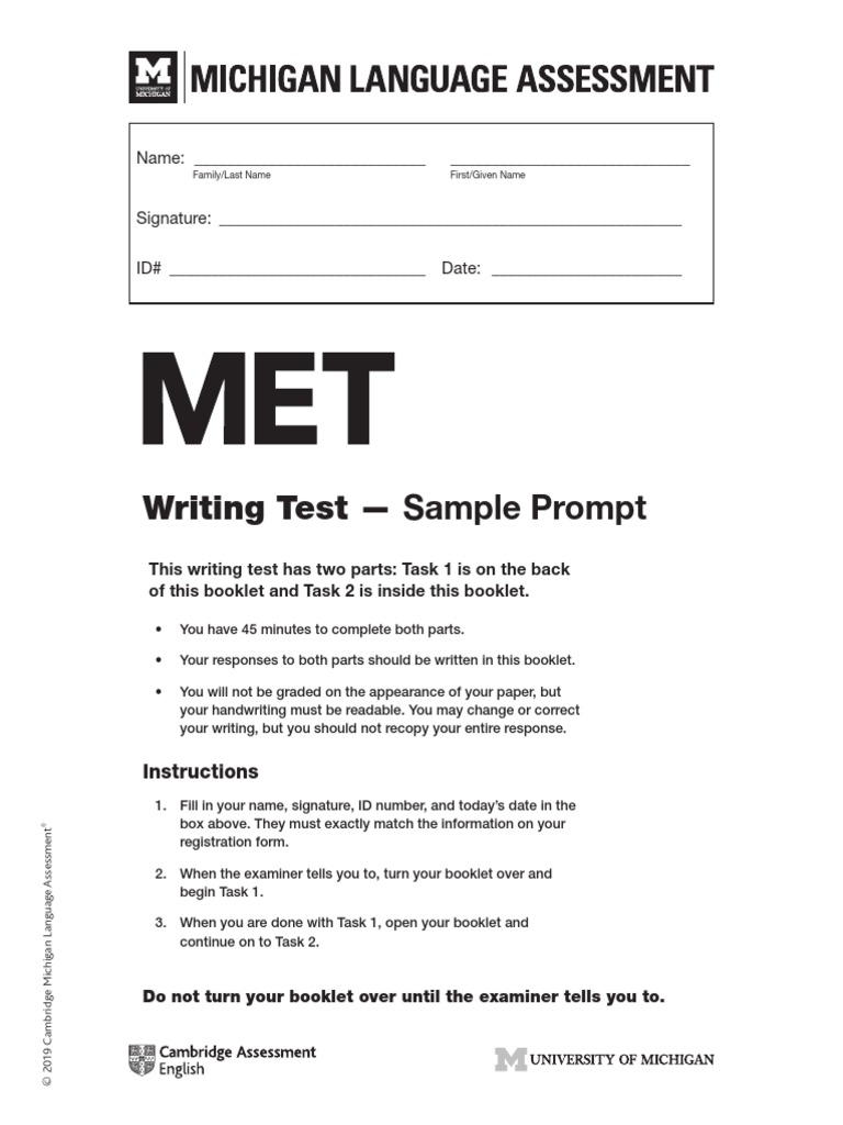 MET 2019 - Sample Writing Prompt | PDF | Tests | Test (Assessment)