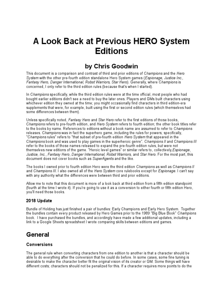 Overview of HERO System Editions | PDF | Role Playing Games | Leisure