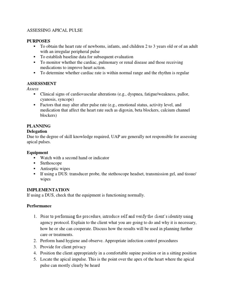 Assessing Apical Pulse 29 3 | PDF | Pulse | Heart