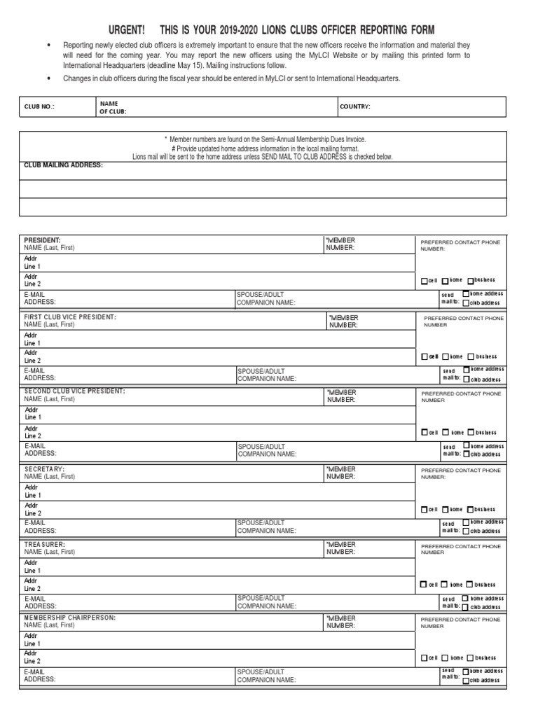 2019-2020 Lions Club Officer Report Form | PDF | Computing | Internet