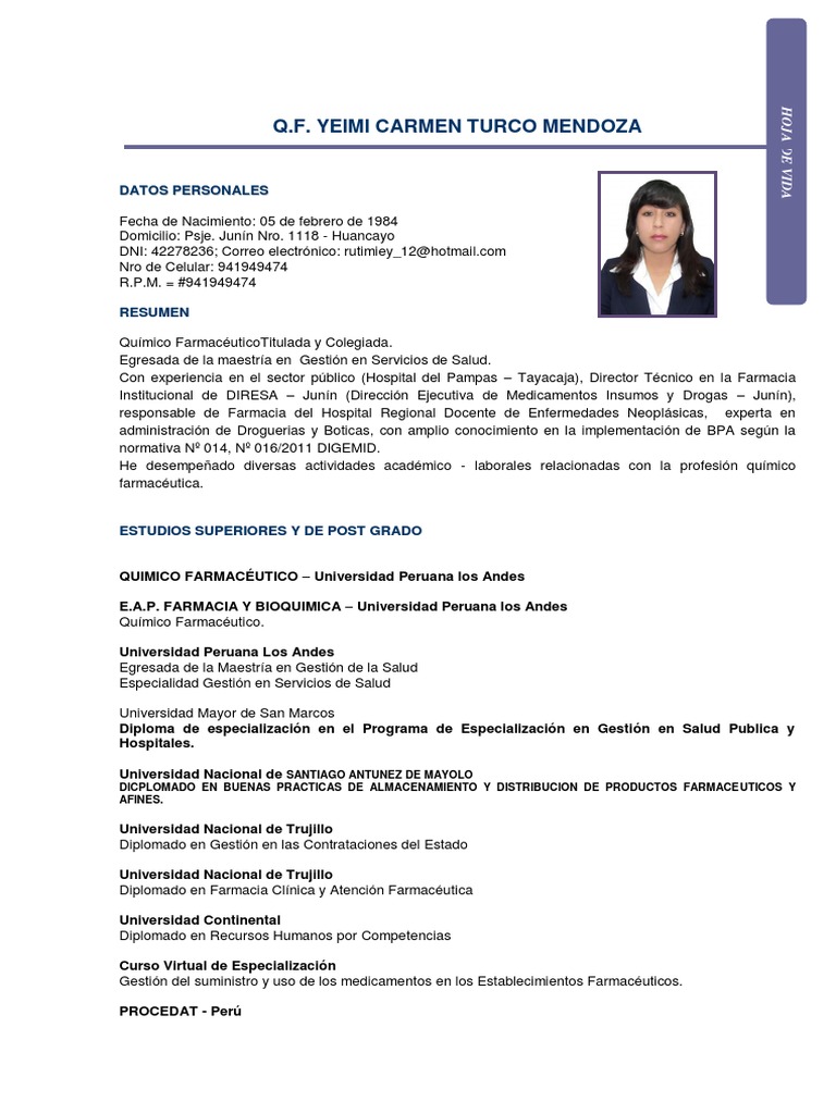 Curriculum Vitae 2019-Yeimi PDF | PDF | Farmacia | Farmacéutico