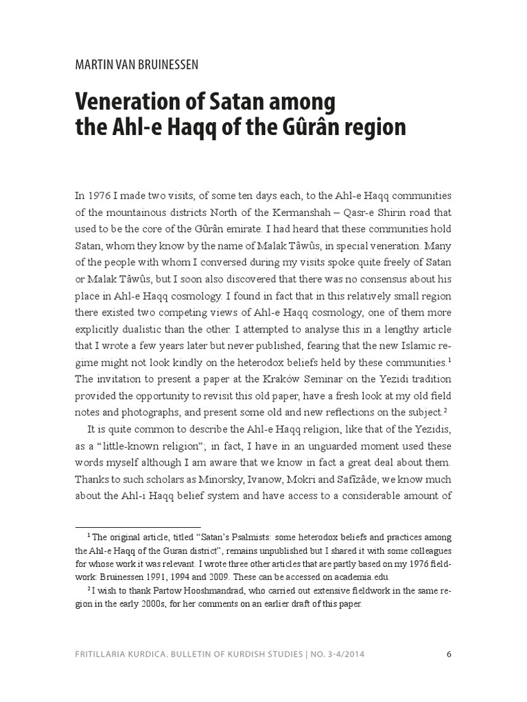 Ahl-e Haqq Cosmology and Satan Veneration | PDF | Satan | Devil
