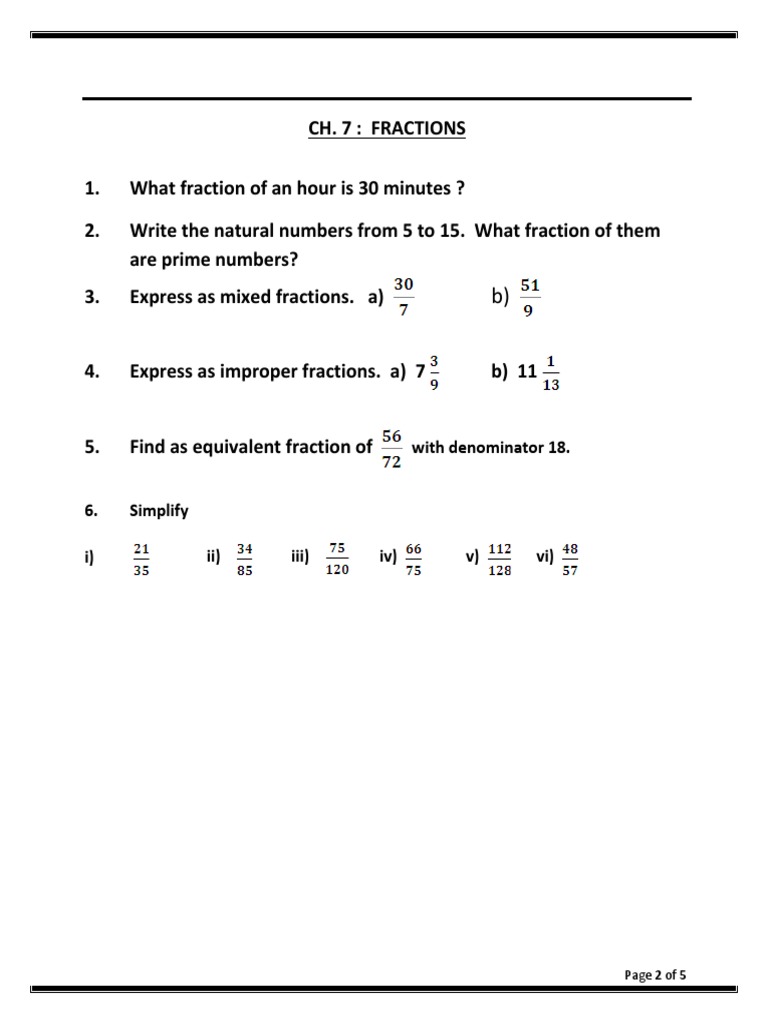 CBSE Class 6 Fractions Worksheet PDF | PDF