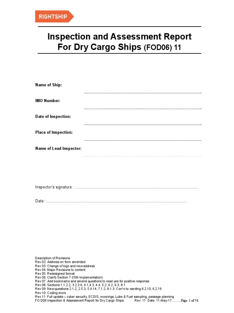 Dry Cargo Ship Inspection Report | PDF | Navigation | Ships