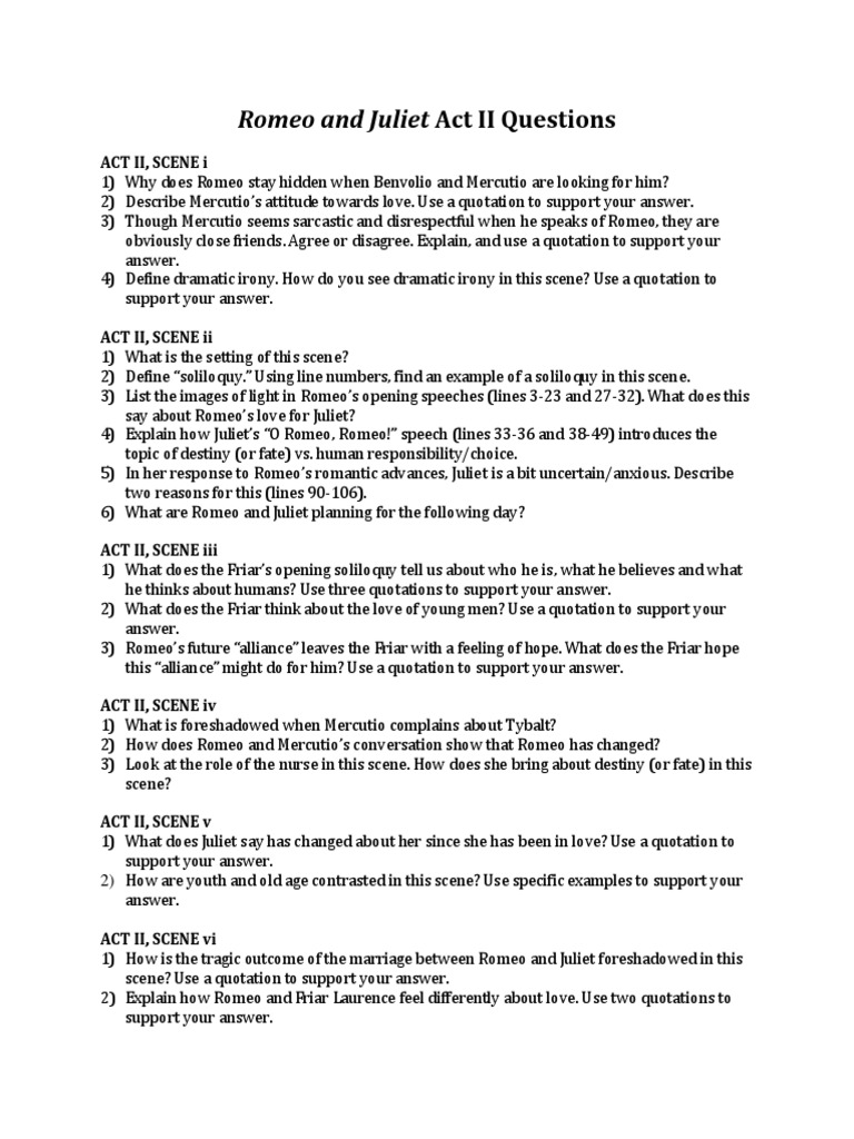 Romeo and Juliet Act II Questions | PDF | Romeo And Juliet | Irony