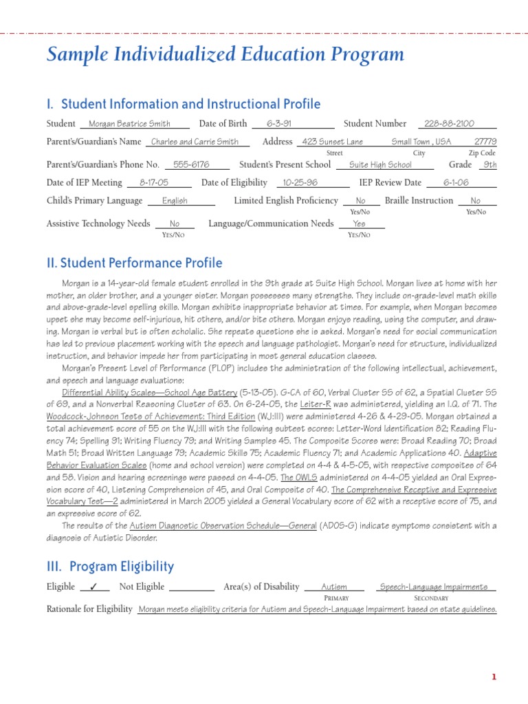 Sample IEP | PDF | Individualized Education Program | Group Home