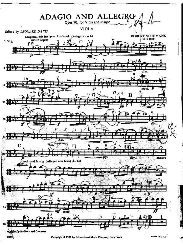 ADAGIO AND ALLEGRO Opus 70, For Viola and Piano R. Schumann | PDF