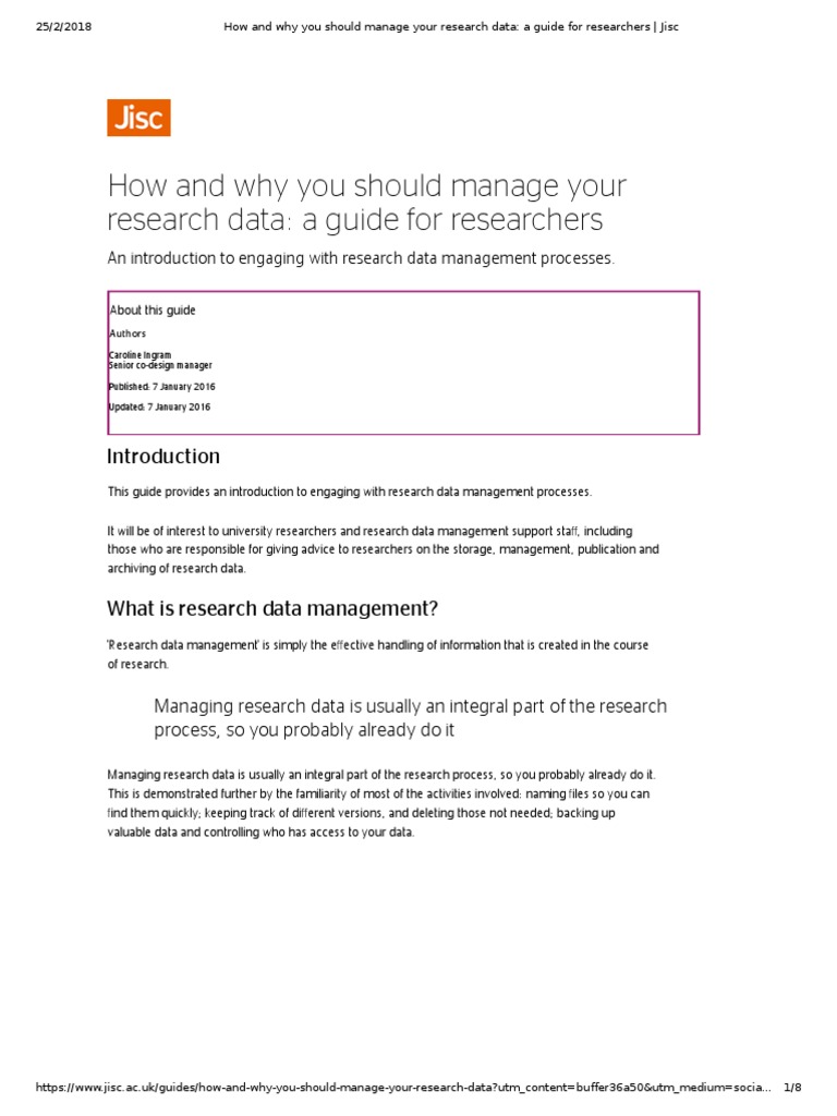 How and Why You Should Manage Your Research Data. A Guide For ...
