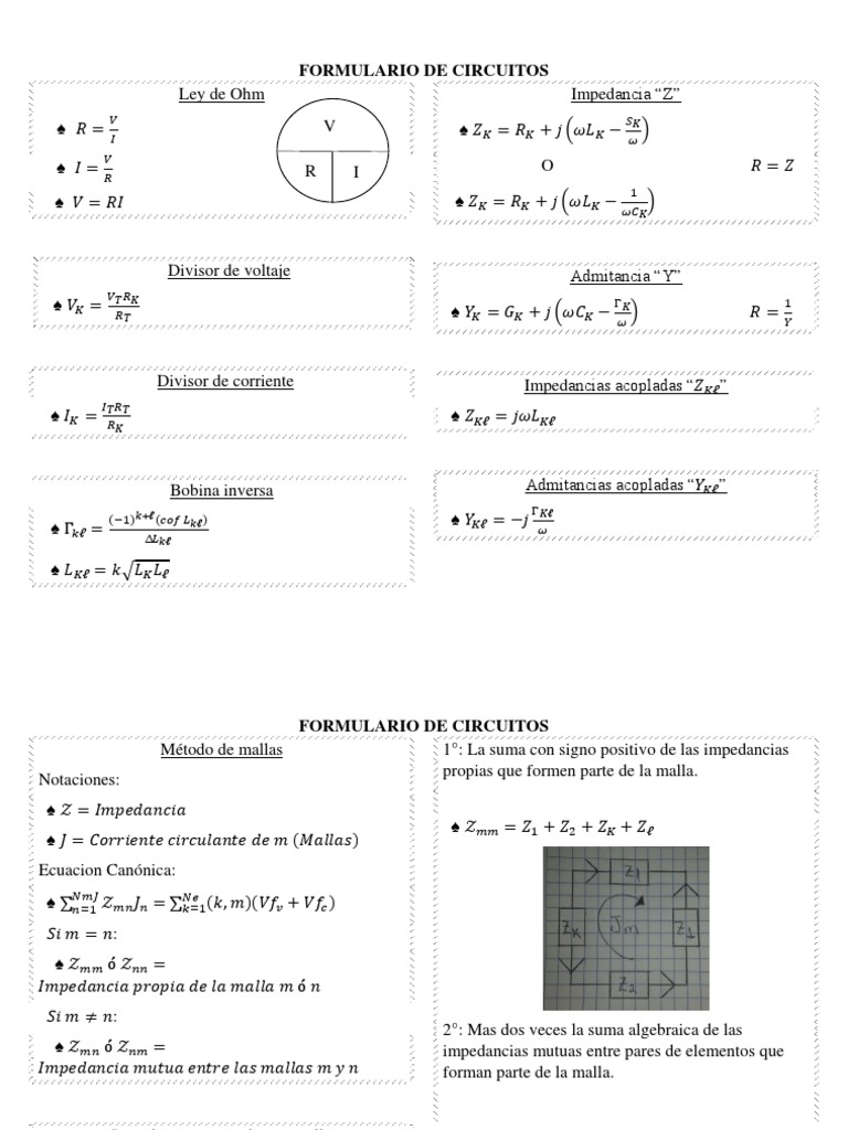 Formulario de circuitos eléctricos | PDF | Impedancia eléctrica | Cantidades fisicas