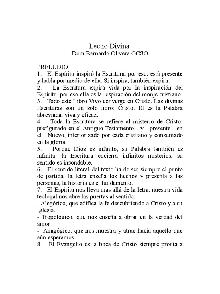 Pasos de la Lectio Divina en Español | PDF | Cristo (título) | Oración