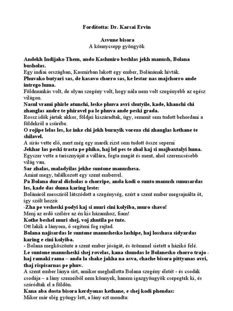 Cigány Mesék, Cigányul-Magyarul | PDF