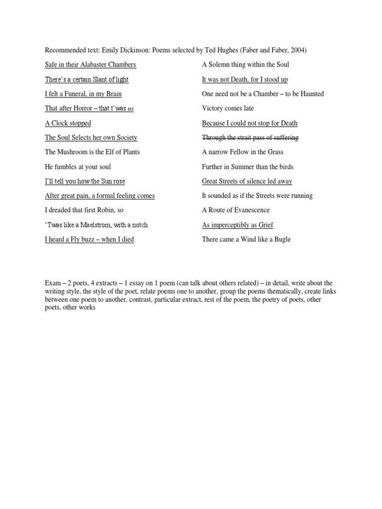 Emily Dickinson, List of Poems | PDF | Emily Dickinson | Grief