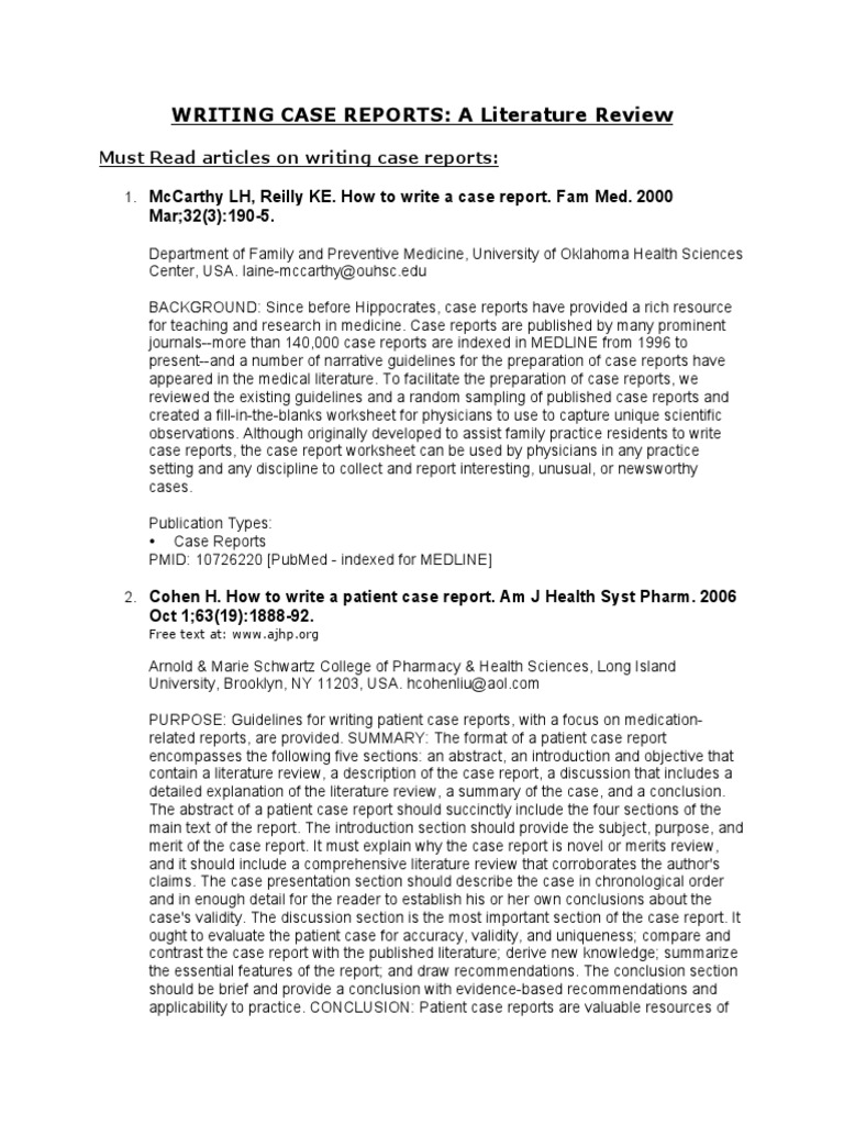 WRITING CASE REPORTS A Literature Review | PDF | Case Report | Pub Med