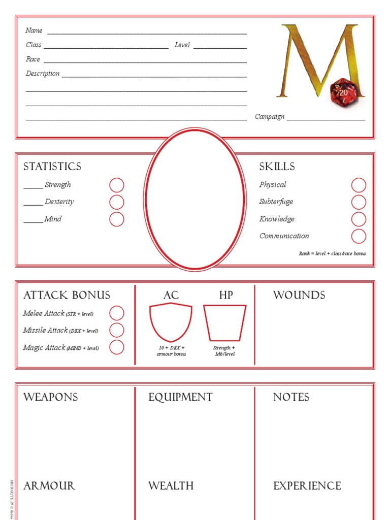 M20 Character Sheet Pdf