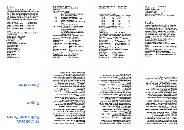 Microlite20 Skills and Feats Guide | PDF | Leisure | Sports