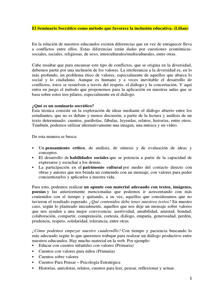 Seminario Socrático para Inclusión Educativa | PDF | Aprendizaje | Sócrates