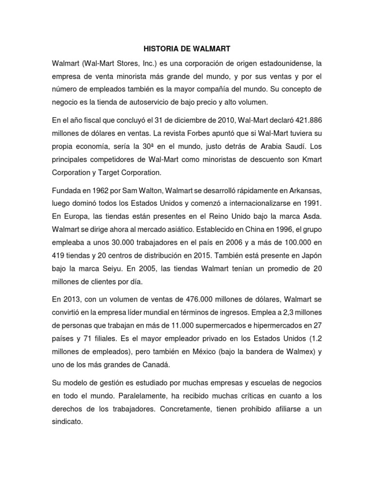 Historia de Walmart: Orígenes y Evolución | PDF | Walmart | Minoristas