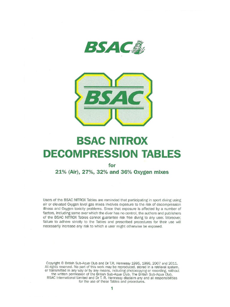 BSAC Nitrox Decompression Tables | PDF