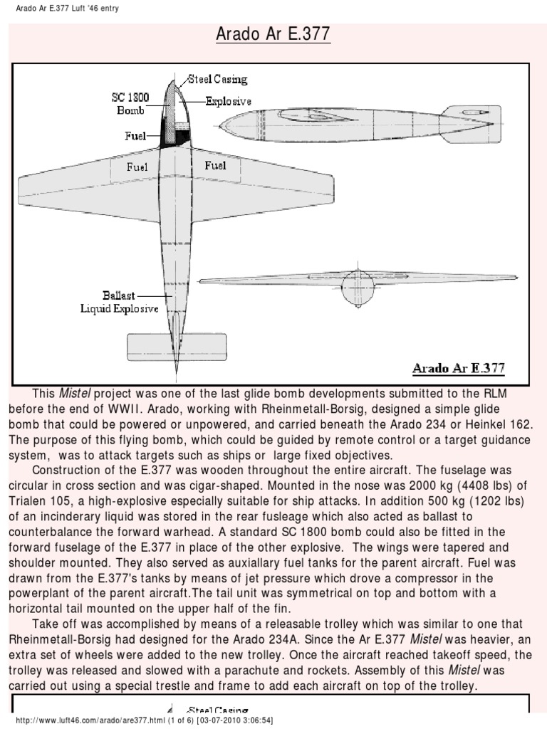 Arado E.377 Glide Bomb Overview | PDF | Aircraft | Aviation