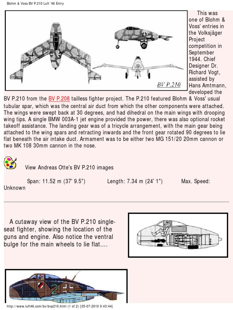 Blohm & Voss BV P.210 Luft '46 Entry | PDF | Aviation | Aircraft
