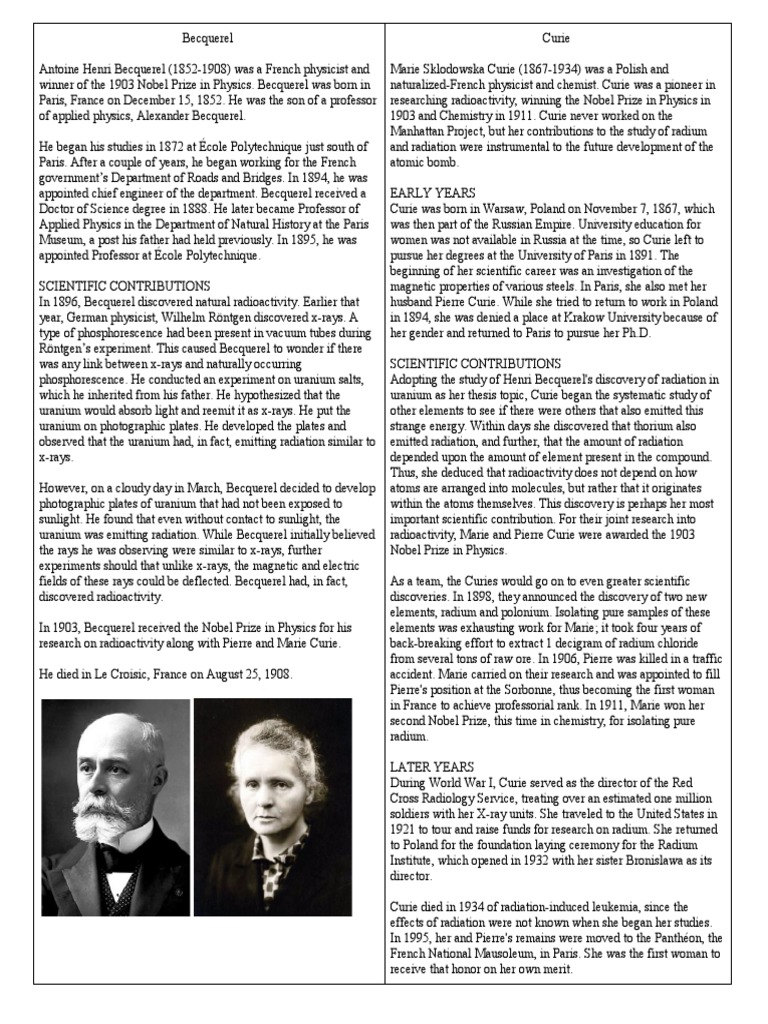 Marie Curie Radioactivity Experiment