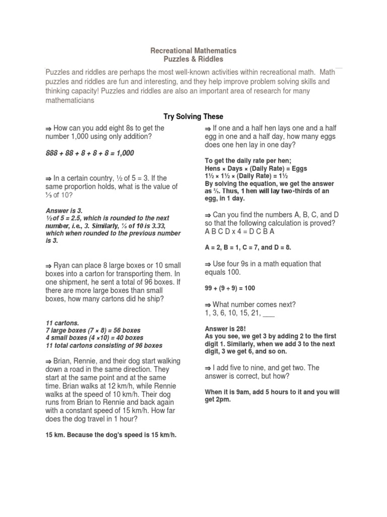 Riddles | PDF | Teaching Mathematics