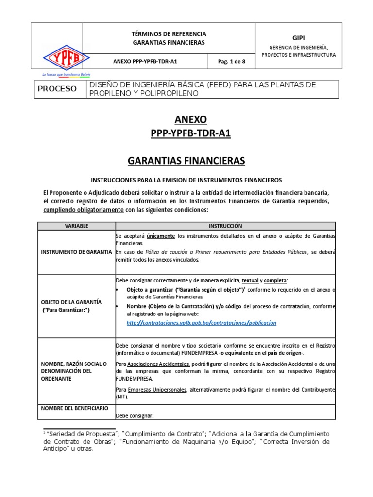 PPP-YPFB-TDR-A1 Garantias | PDF | Carta de crédito | Bolivia