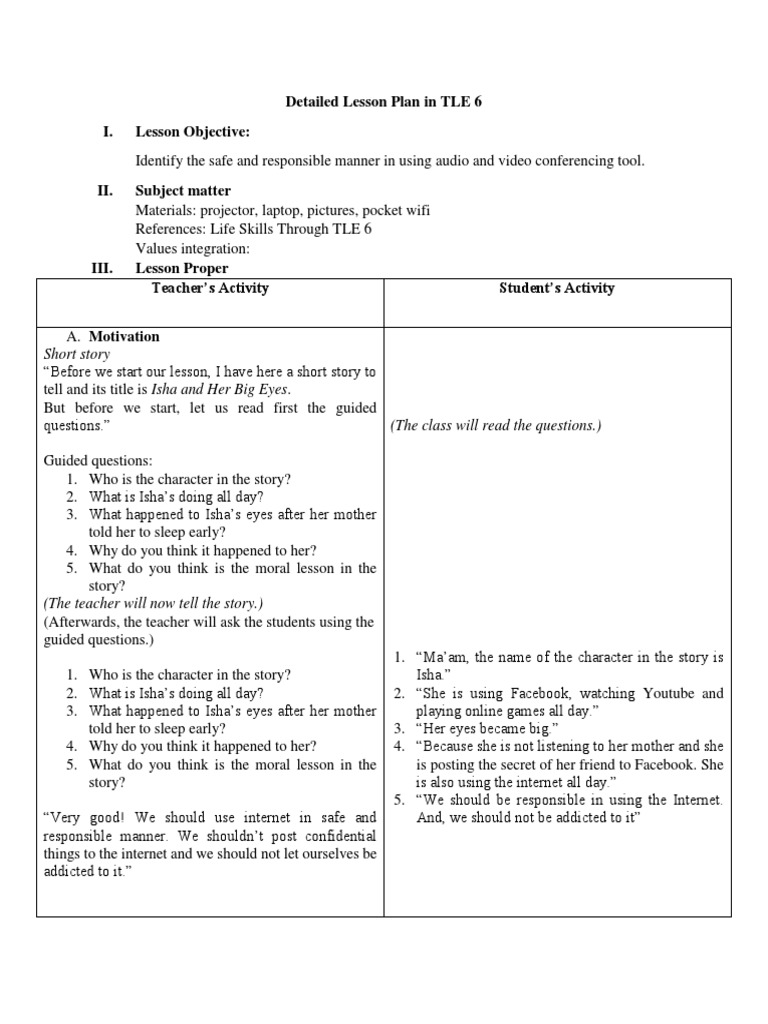 Detailed Lesson Plan in TLE 6 | PDF | Videotelephony | Online Chat