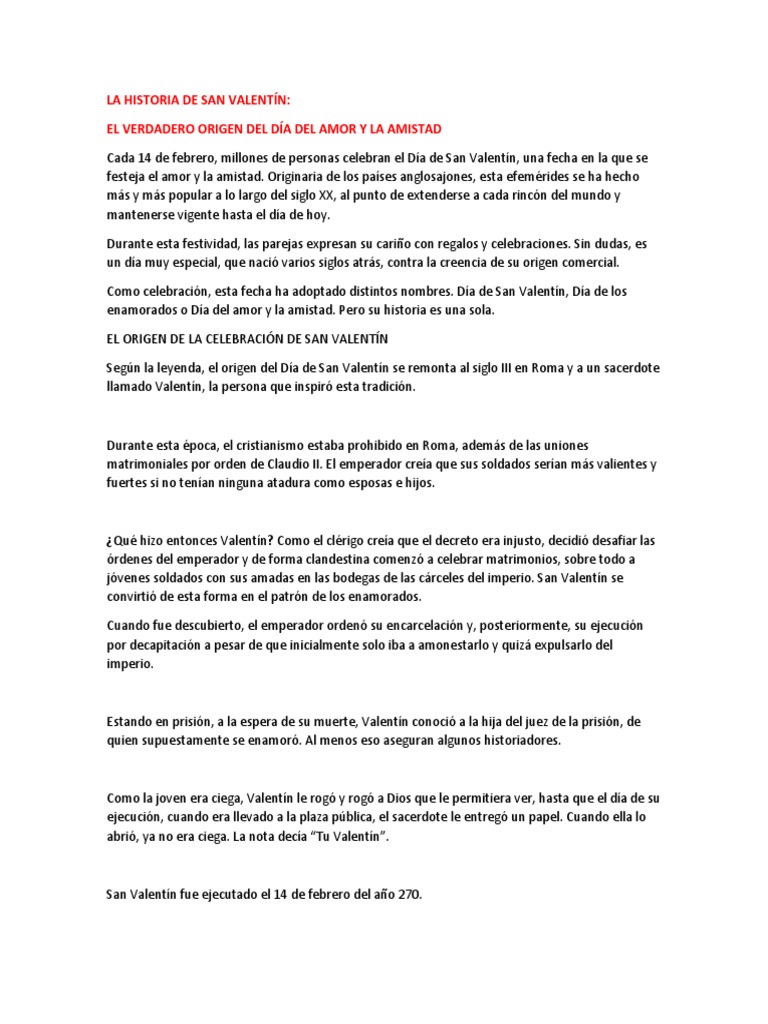 La Historia de San Valentín | PDF | día de San Valentín | Papa